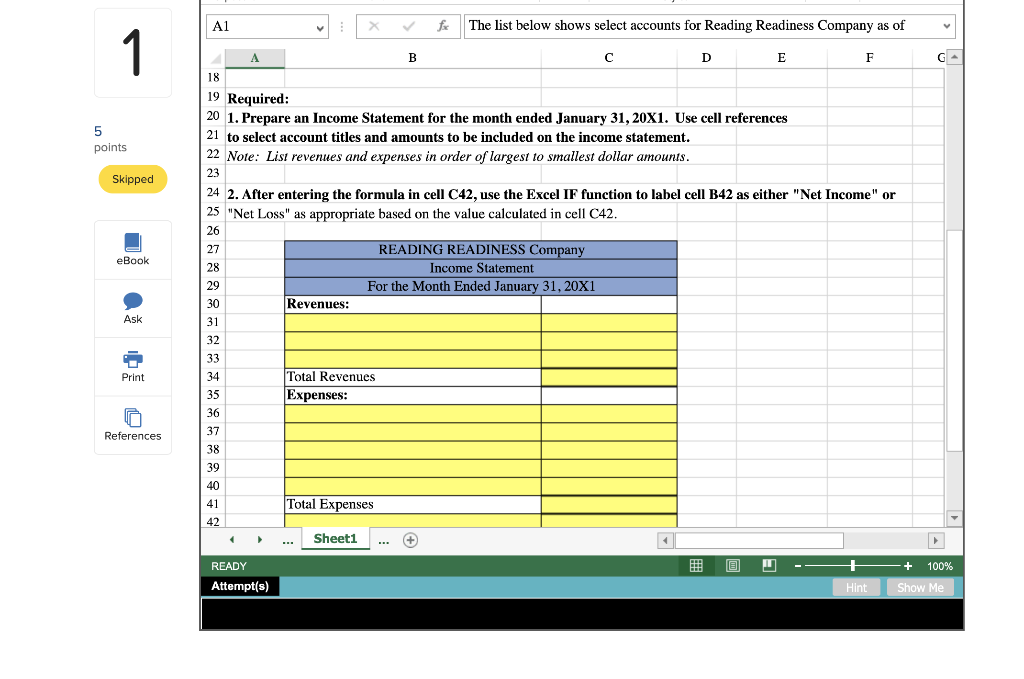 Solved X 5 Preparing an income statement - Excel ? FILE HOME | Chegg.com