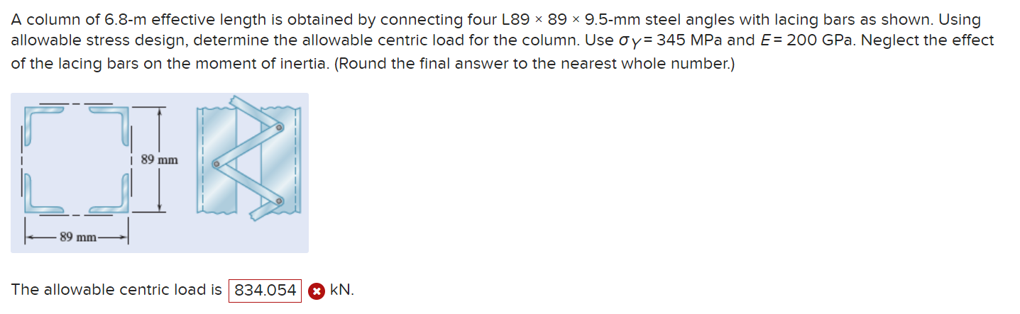 Solved A column of 6.8-m effective length is obtained by | Chegg.com