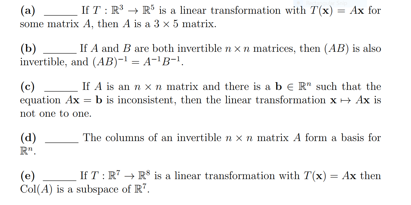 Solved (a) If T: R3 → R5 is a linear transformation with | Chegg.com