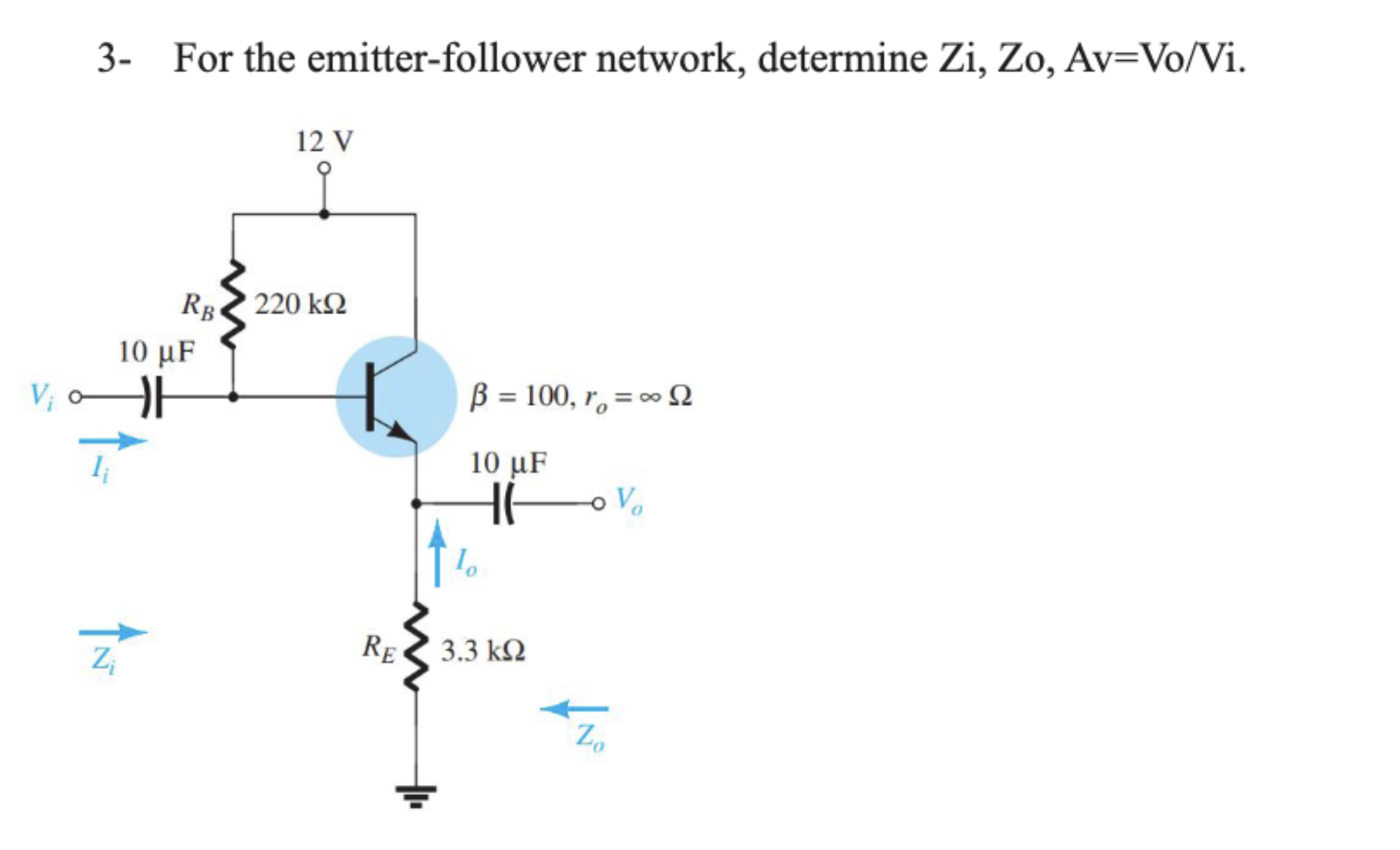 Solved 3- For the emitter-follower network, determine | Chegg.com
