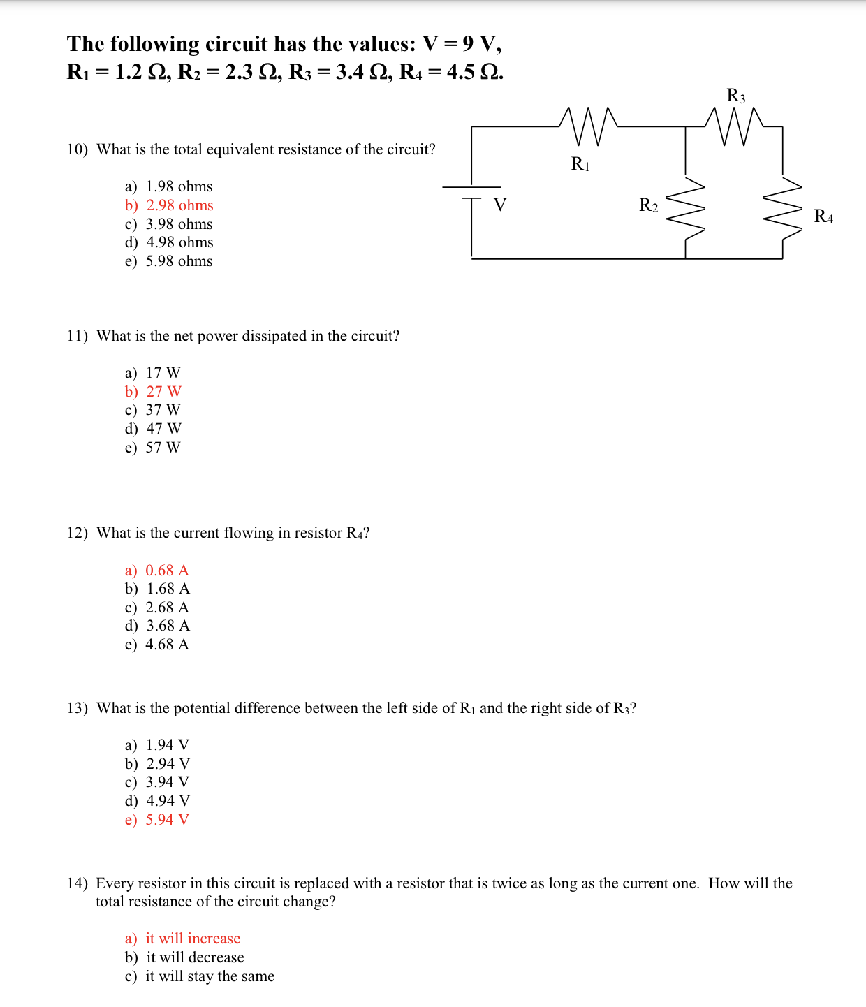 Solved The following circuit has the values: | Chegg.com