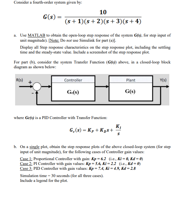 Solved Consider a fourth-order system given by: 10 G(S) = | Chegg.com
