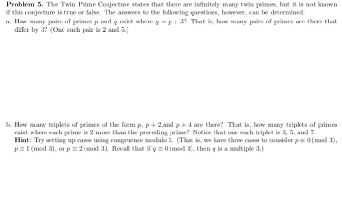 Solved Problem 5. The Twin Prime Conjecture states that | Chegg.com