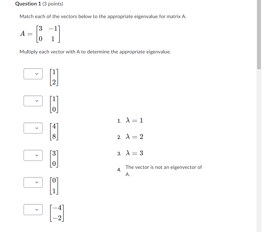 Solved Match each of the vectors below to the appropriate | Chegg.com