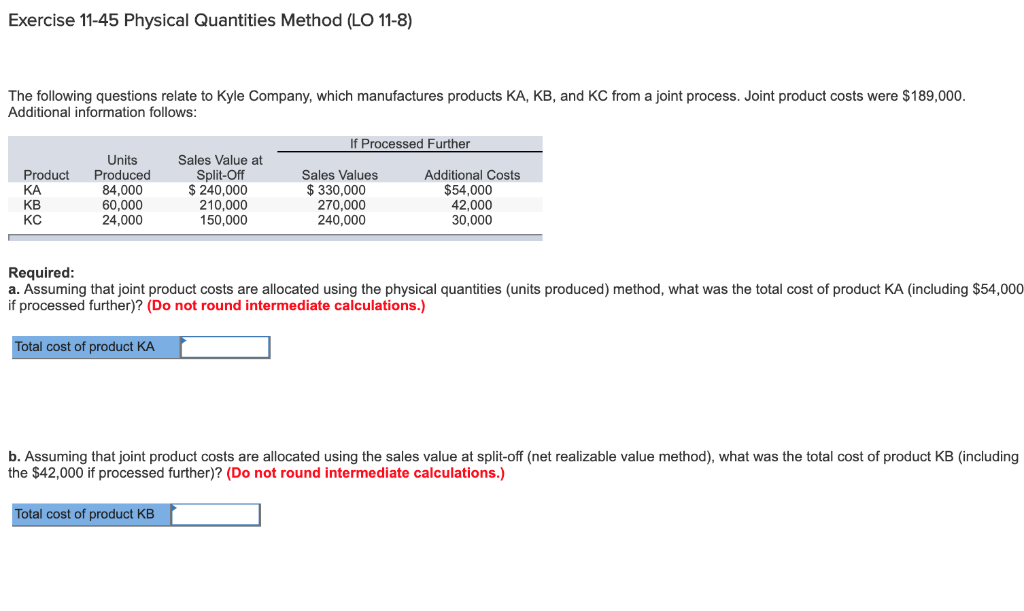 Solved Exercise 11-45 Physical Quantities Method (LO 11-8) | Chegg.com