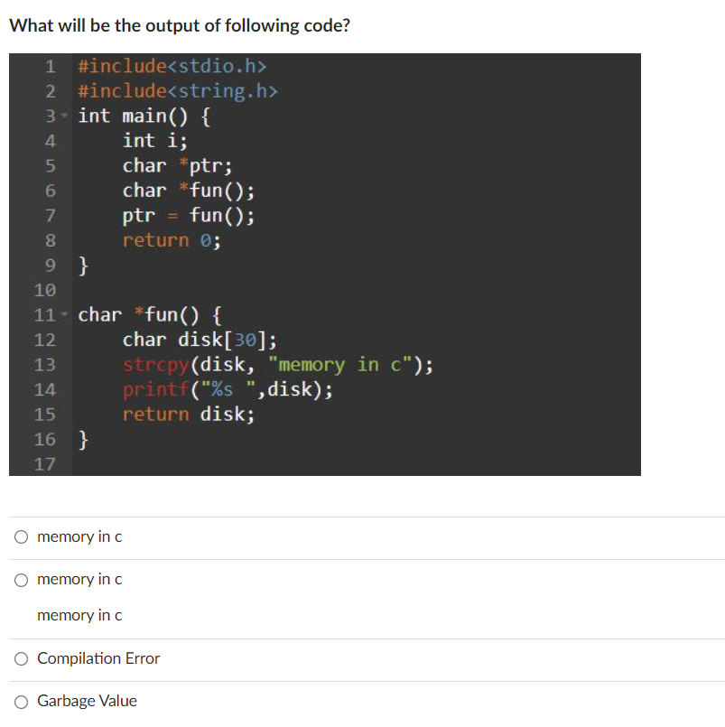 Solved What Will Be The Output Of Following Code Memory In 