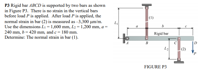 Solved P3 Rigid bar ABCD is supported by two bars as shown | Chegg.com