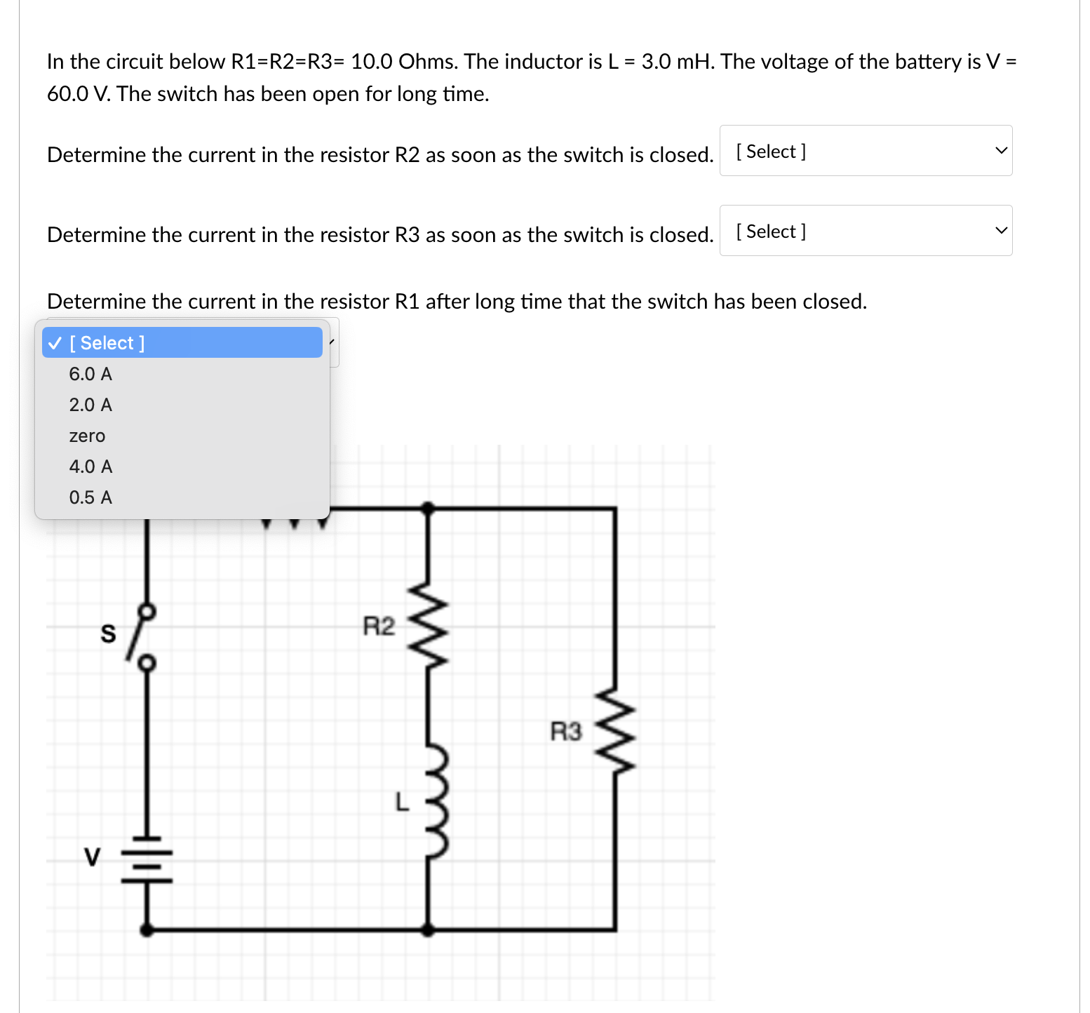 Solved In the circuit below R1=R2=R3=10.0 Ohms. The inductor | Chegg.com