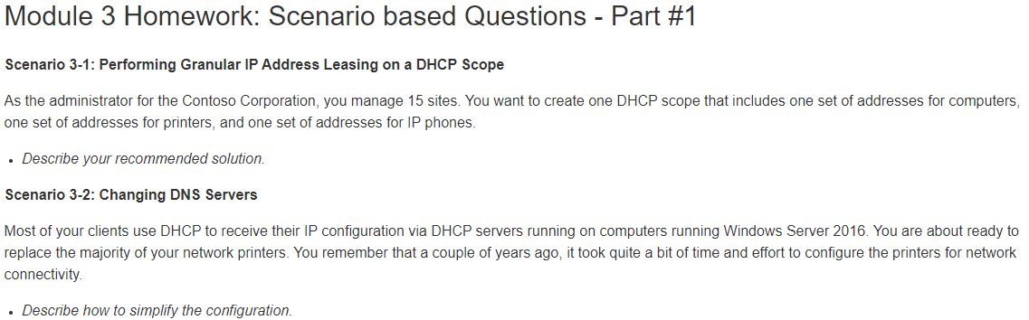 Solved Module 1 Homework: Scenario based Questions - Part #1 | Chegg.com