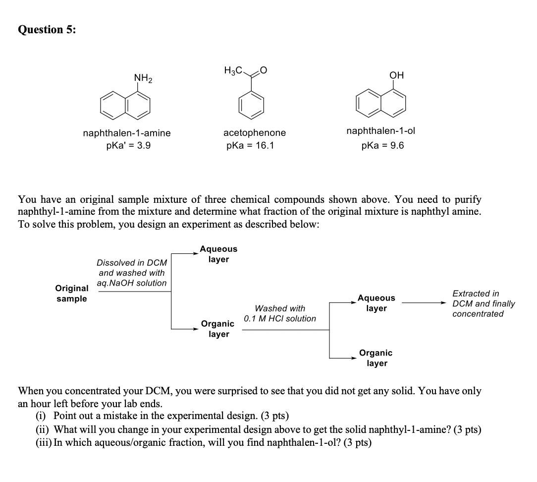 Solved Question 5: H3C. NH2 OH naphthalen-1-amine pka' = 3.9 | Chegg.com