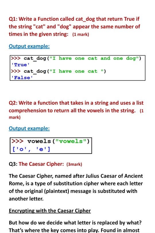Solved Q1: Write a Function called cat_dog that return True | Chegg.com