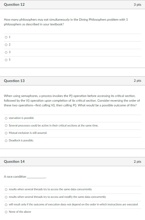 Solved Question 12 3 pts How many philosophers may eat | Chegg.com