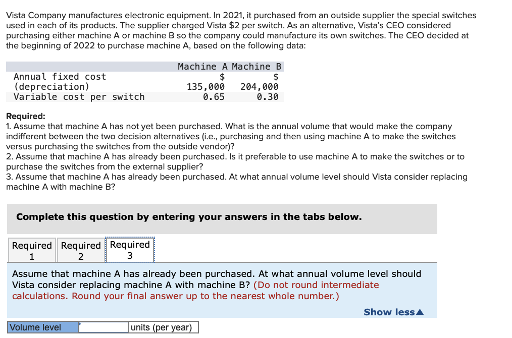 Vista Company manufactures electronic equipment. In | Chegg.com