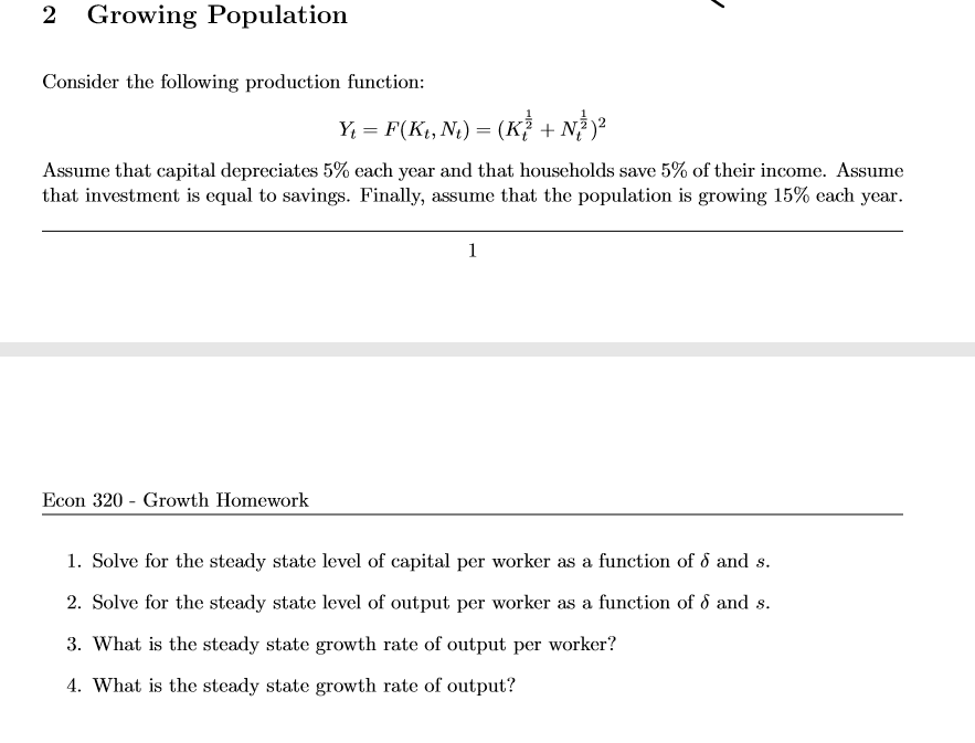 Solved 2 Growing Population Consider the following | Chegg.com