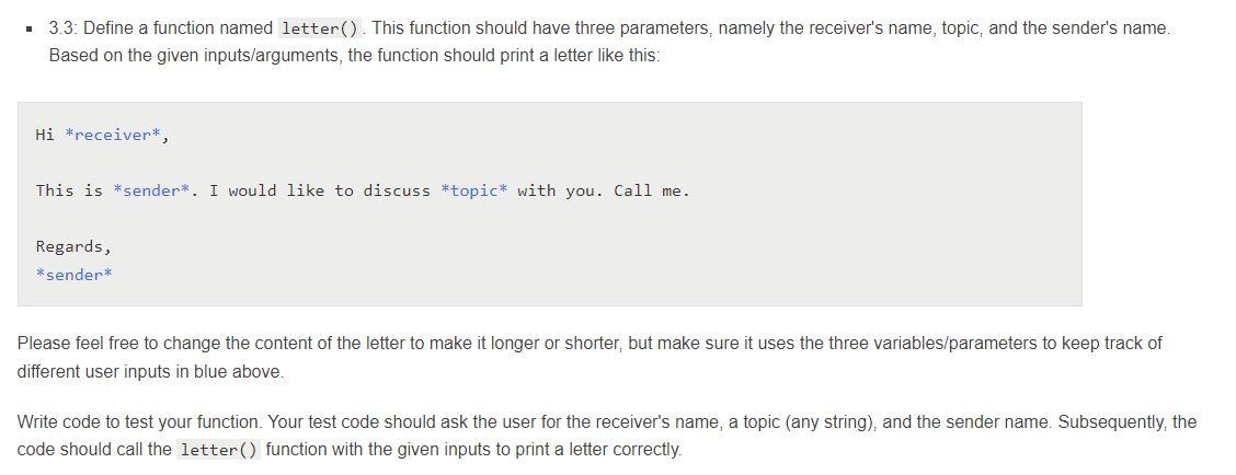 Solved - 3.3: Define a function named letter( ). This | Chegg.com