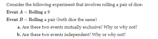 Solved Consider the following experiment that involves | Chegg.com