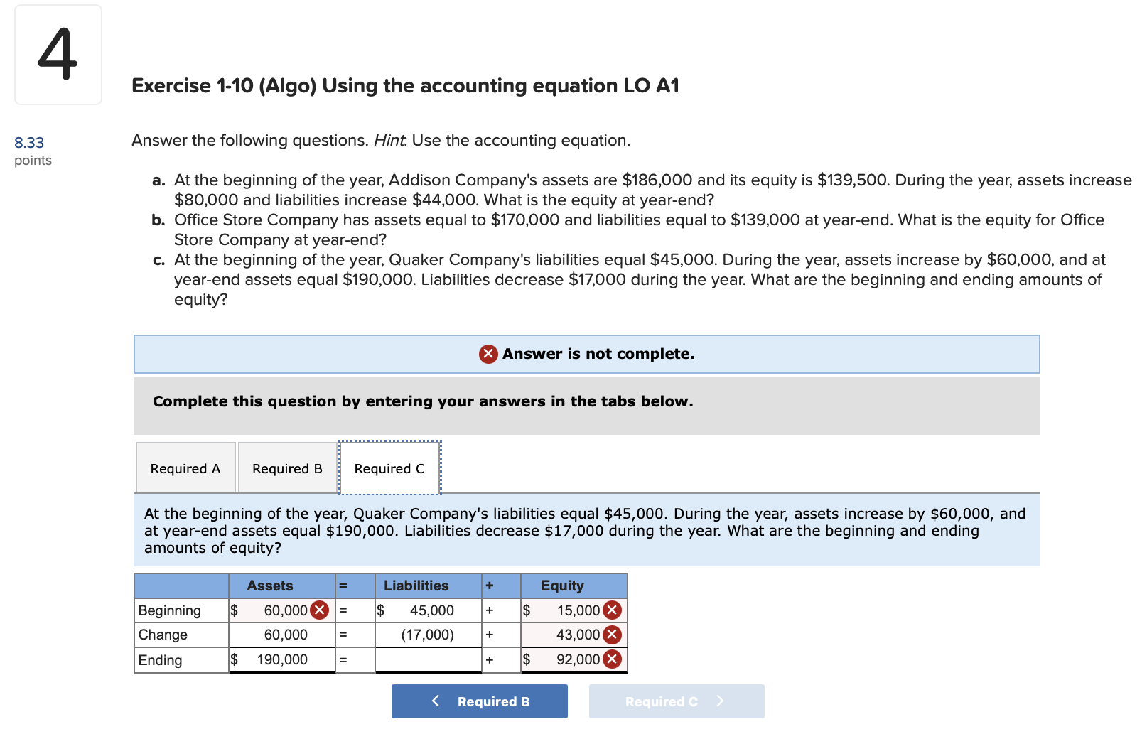 Solved Exercise 1-10 (Algo) ﻿Using the accounting equation | Chegg.com