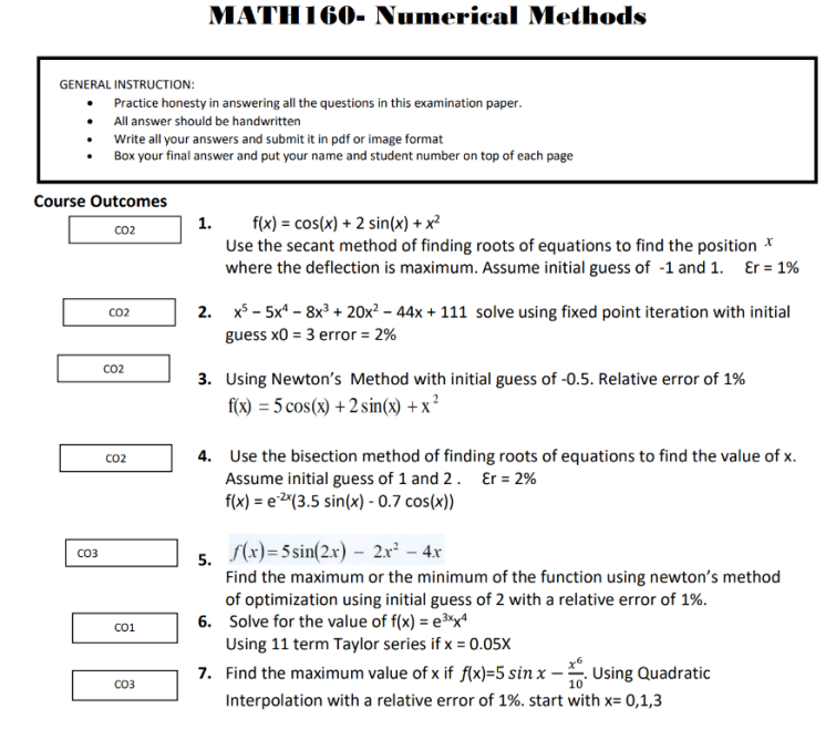 GENERAL INSTRUCTION: - Practice honesty in answering | Chegg.com