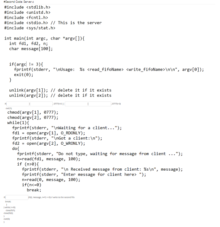Using FIFOS in a client/server scenario. Fill in the | Chegg.com