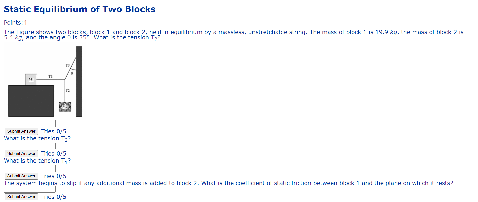 Solved Static Equilibrium of Two Blocks Points:4 The Figure | Chegg.com