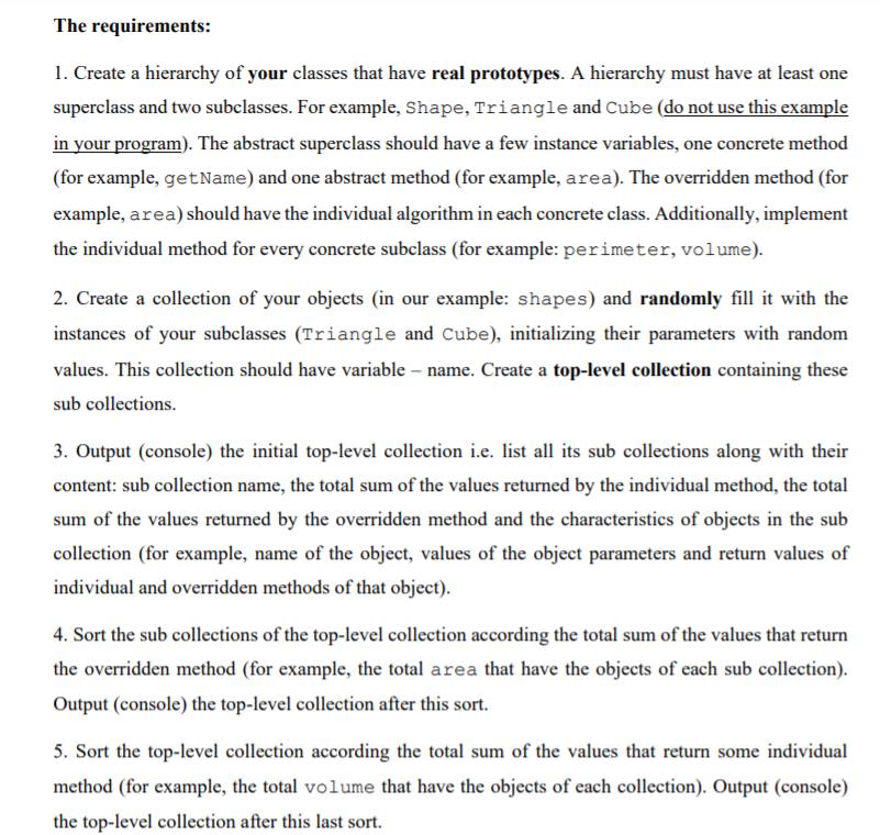 Solved The requirements: 1. Create a hierarchy of your | Chegg.com