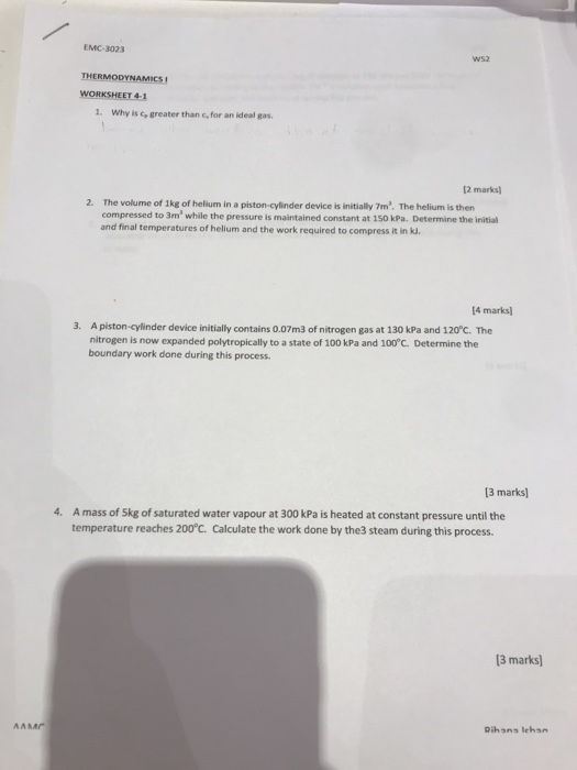 Solved EMC-3023 Ws2 THERMODYNAMICS WORKSHEET 4-1 1. Why is | Chegg.com