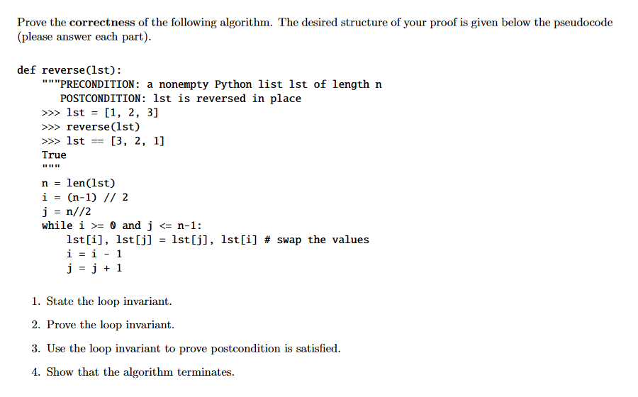Solved rove the correctness of the following algorithm. The | Chegg.com