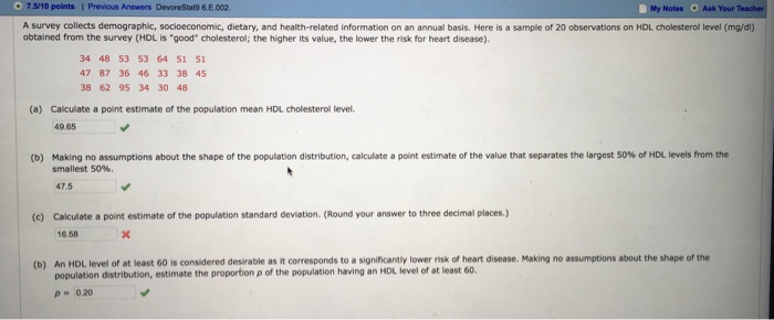 Solved o 7.5/10 points | Previous Answers DevoreStat9 | Chegg.com