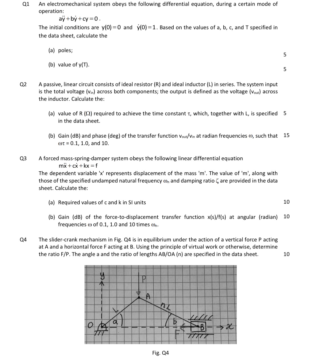 Solved Q1 An electromechanical system obeys the following | Chegg.com