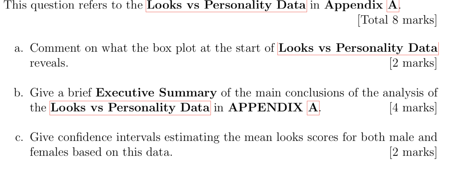 Solved This question refers to the Looks vs Personality Data | Chegg.com