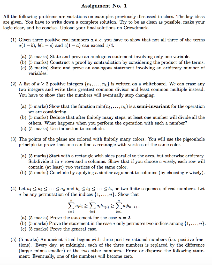 Solved ssignment No. 1 All the following problems are | Chegg.com