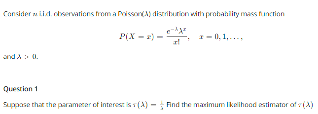 Solved Consider n i.i.d. observations from a Poisson (λ) | Chegg.com