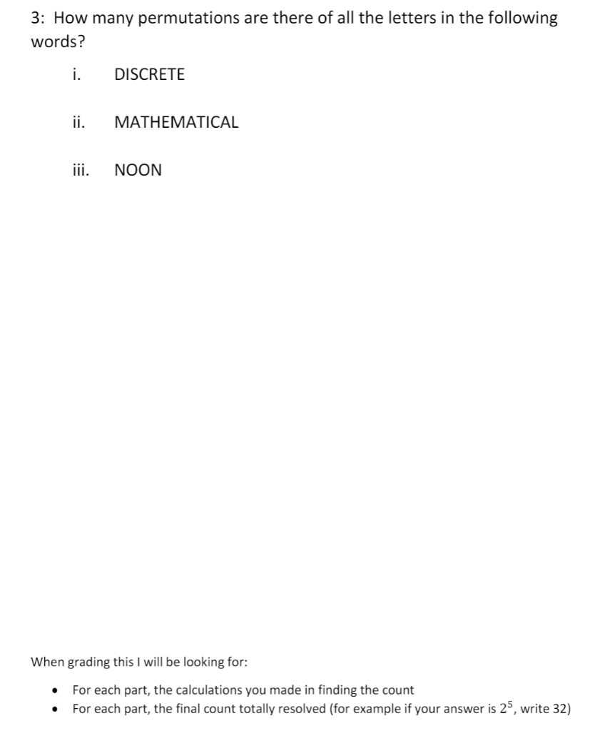 Solved 3: How many permutations are there of all the letters | Chegg.com
