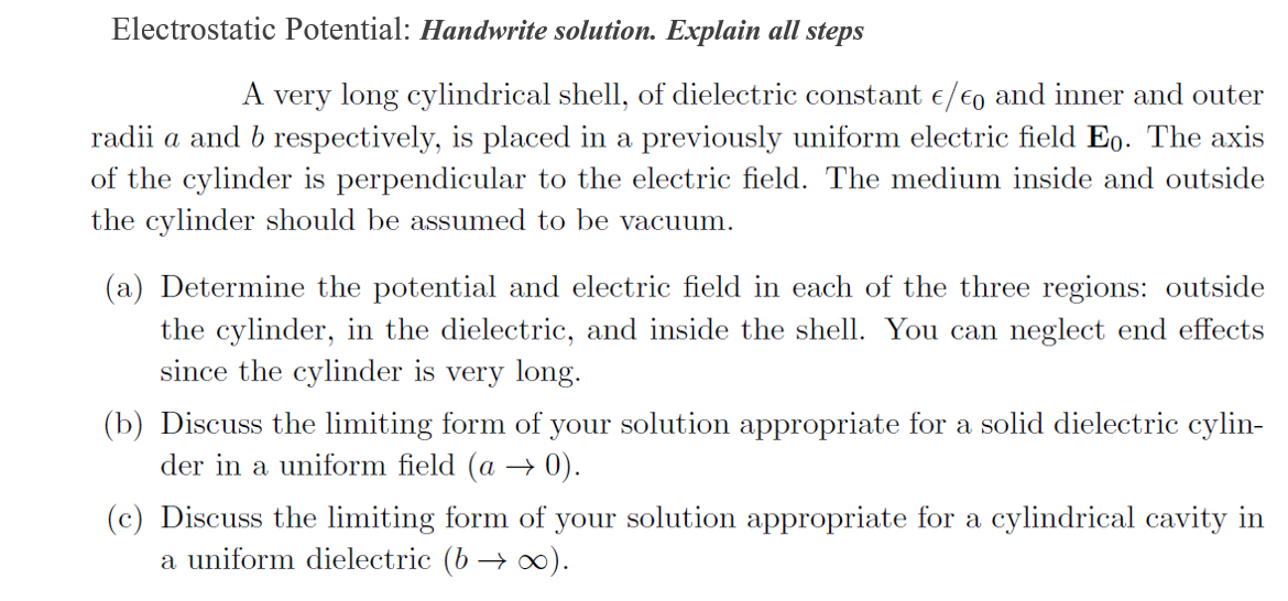 Solved Electrostatic Potential: Handwrite solution. Explain | Chegg.com