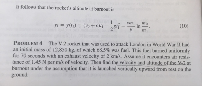 Solved It follows that the rocket's altitude at burnout is | Chegg.com