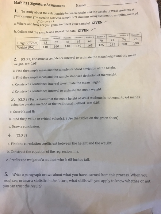 Solved Math 211 Signature Assignment Name: ut the | Chegg.com