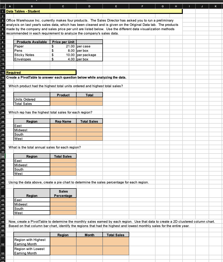 Solved A B C D E G H K Data Tables - Student 2 3 Office | Chegg.com
