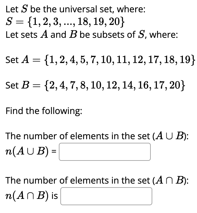 Solved Let S be the universal set, where: | Chegg.com