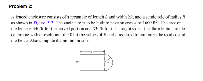 Solved Problem 2: A fenced enclosure consists of a rectangle | Chegg.com