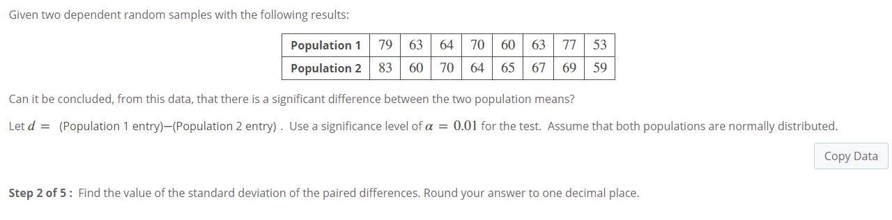 Solved Given two dependent random samples with the following | Chegg.com