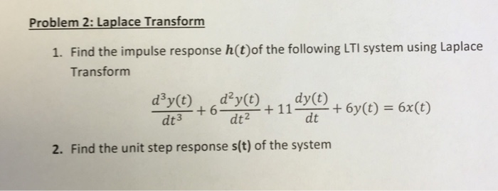 Solved Problem 2: Laplace Transform 1. Find the impulse | Chegg.com