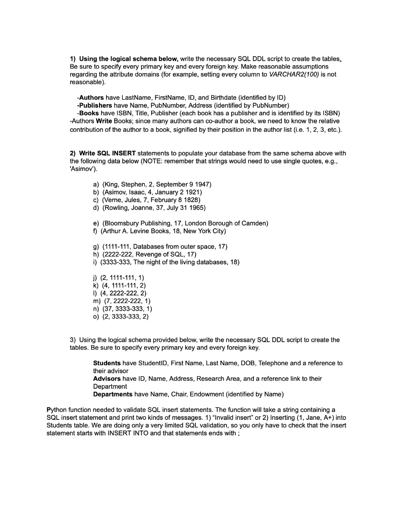 Solved **Using the logical schema below, write the | Chegg.com