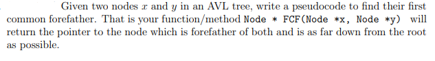 Solved Given two nodes r and y in an AVL tree, write a | Chegg.com