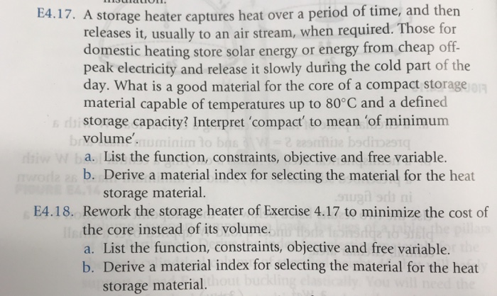Solved E4.17. A storage heater captures heat over a period | Chegg.com