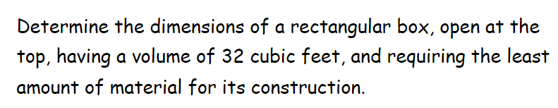 Solved Determine the dimensions of a rectangular box, open | Chegg.com
