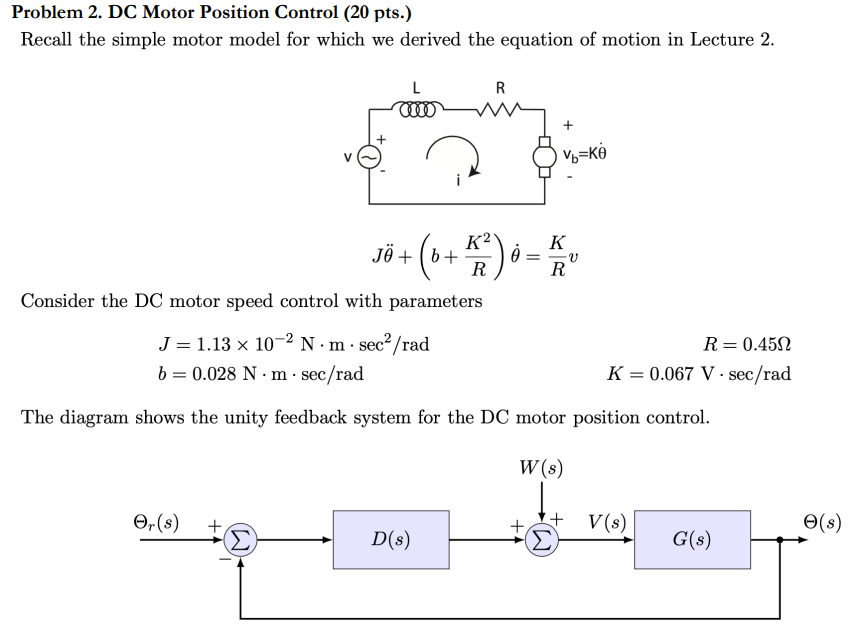 Problem 2. DC Motor Position Control (20 pts.) Recall | Chegg.com