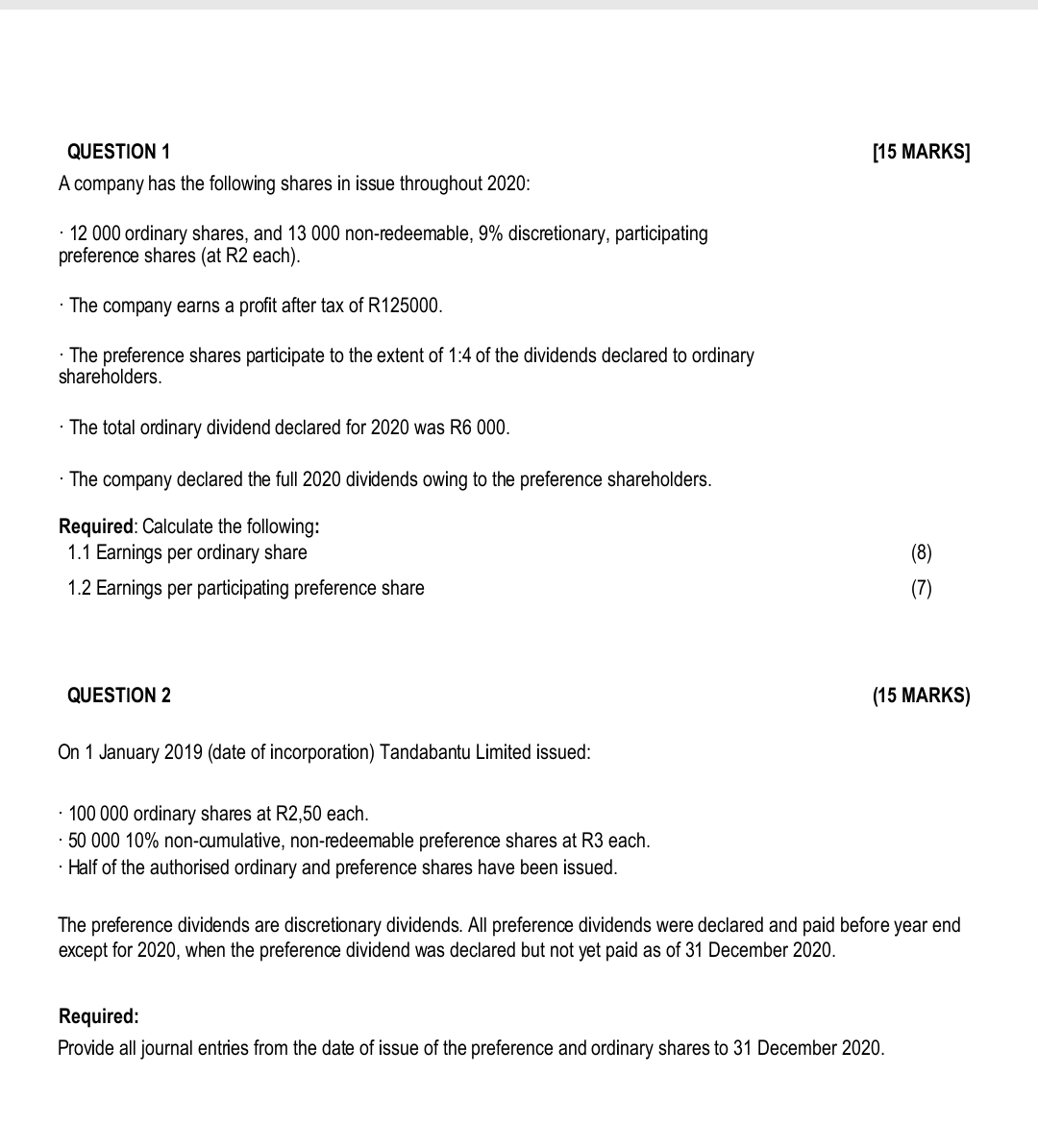 Solved QUESTION 1 [15 MARKS] A company has the following | Chegg.com