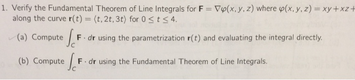 Solved Verify the Fundamental Theorem of Line Integrals for | Chegg.com