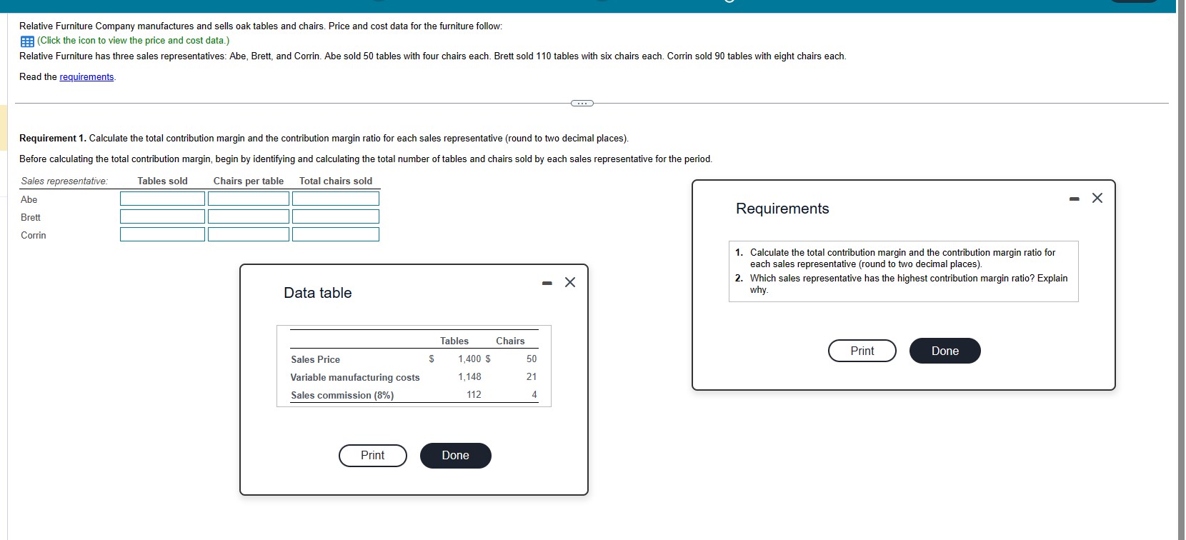 Solved Relative Furniture Company manufactures and sells oak | Chegg.com