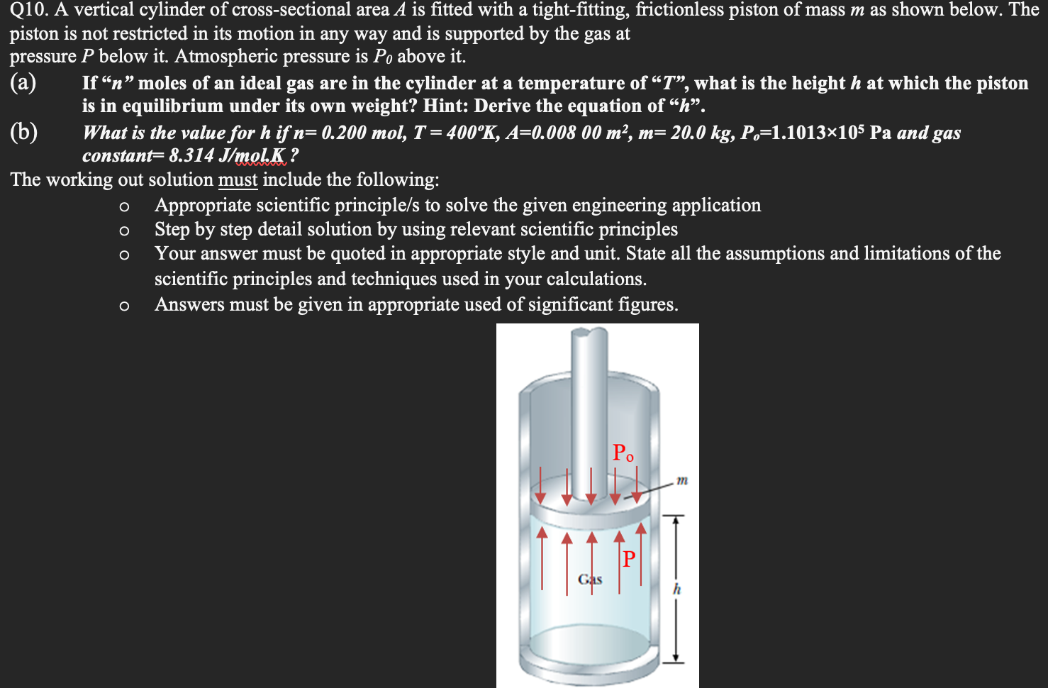Solved A vertical cylinder of cross-sectional area A is | Chegg.com